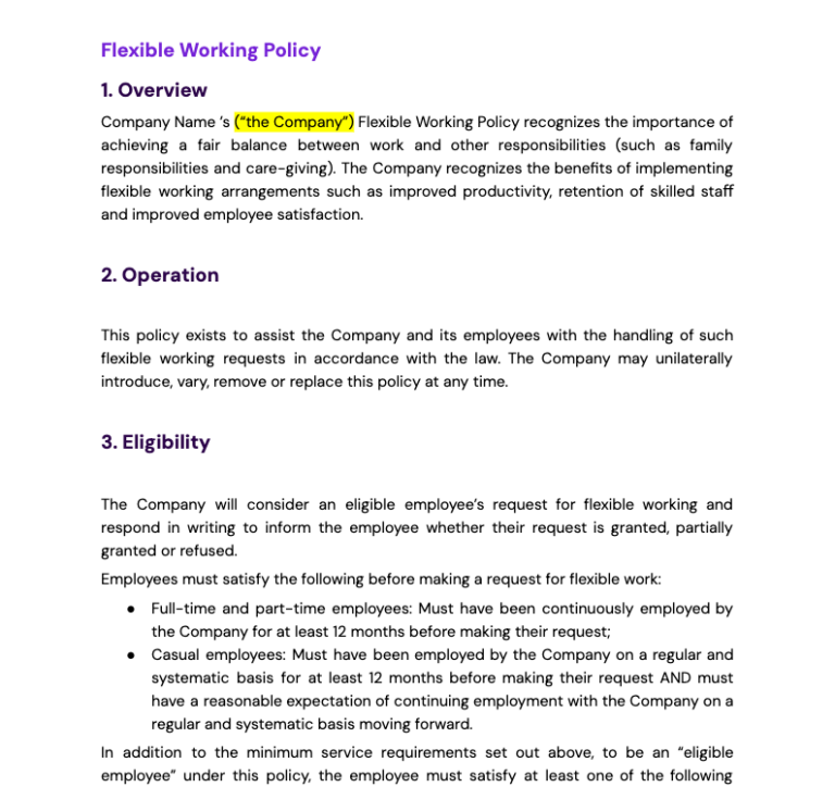 Flexible work Arrangements Policy Template & Guide