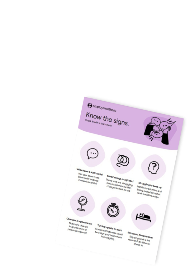 Mental health ‘know the signs’ workplace poster | Employment Hero