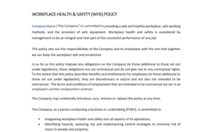 Workplace health and safety (WHS) policy template